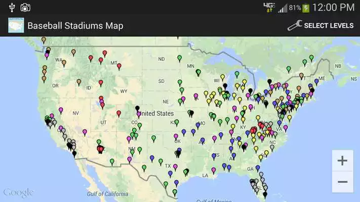 Baseball Stadiums Map online game with UptoPlay