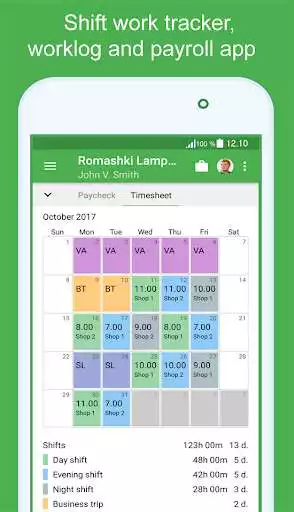Green Timesheet - shift work log and payroll app online game with UptoPlay