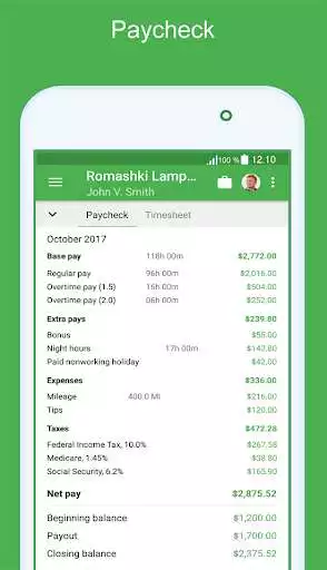 Green Timesheet - shift work log and payroll app online game with UptoPlay