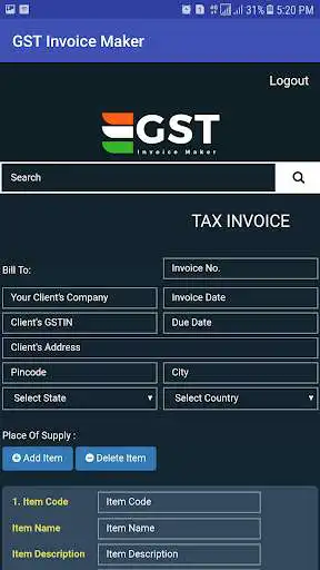 GST Invoice Maker online game with UptoPlay