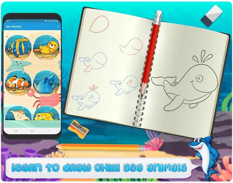 Learn to Draw Chibi Sea Animals online game with UptoPlay